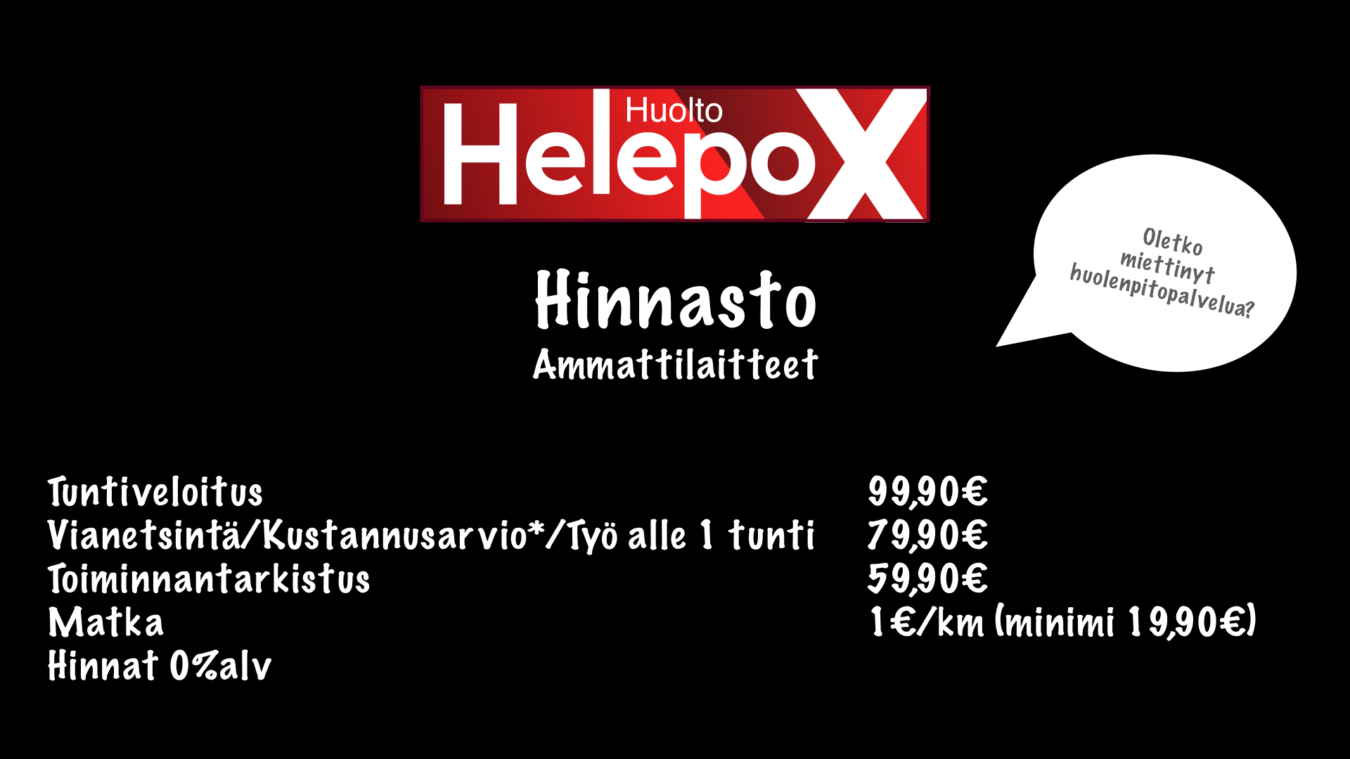 Hinnasto - Kodinkonehuolto Huolto Helepox